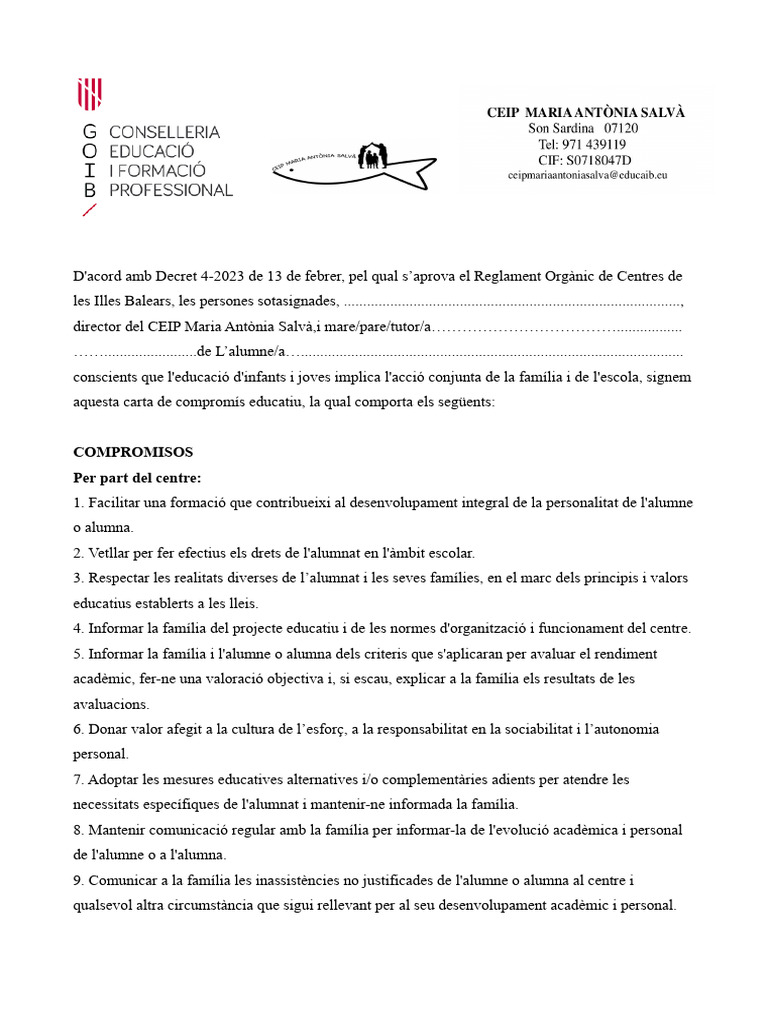 Carta de Compromís Educatiu | PDF
