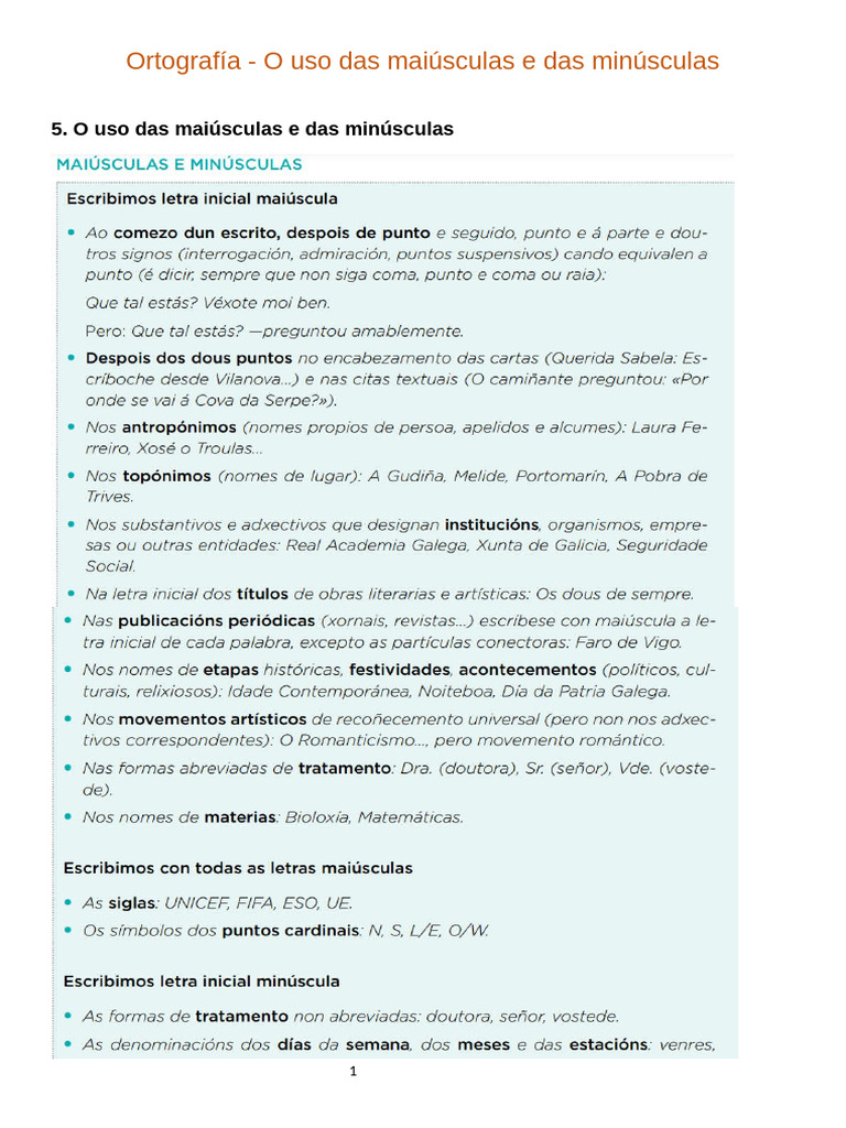 Ortografía - O uso das maiúsculas e das minúsculas | PDF