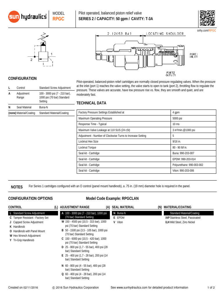 RPGC Balanced Piston Relief Valve Specs | PDF | Valve | Mechanical ...