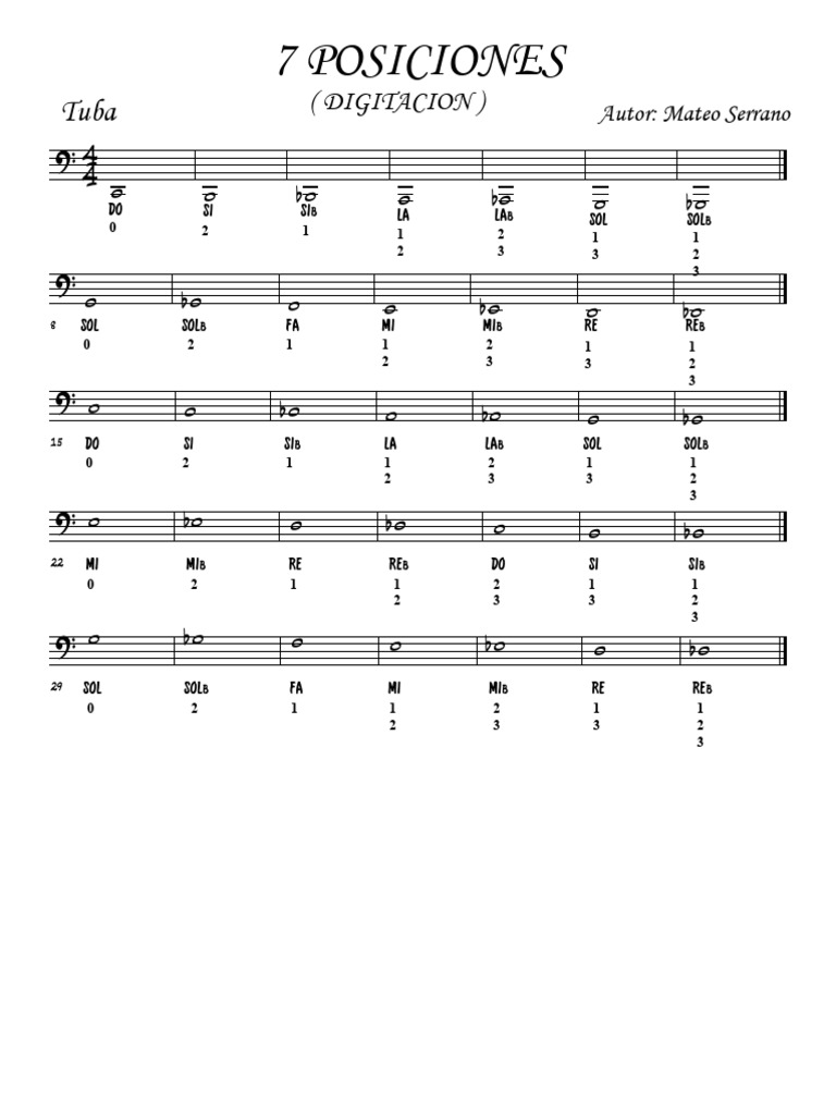 Posiciones de Notas en la Tuba | PDF