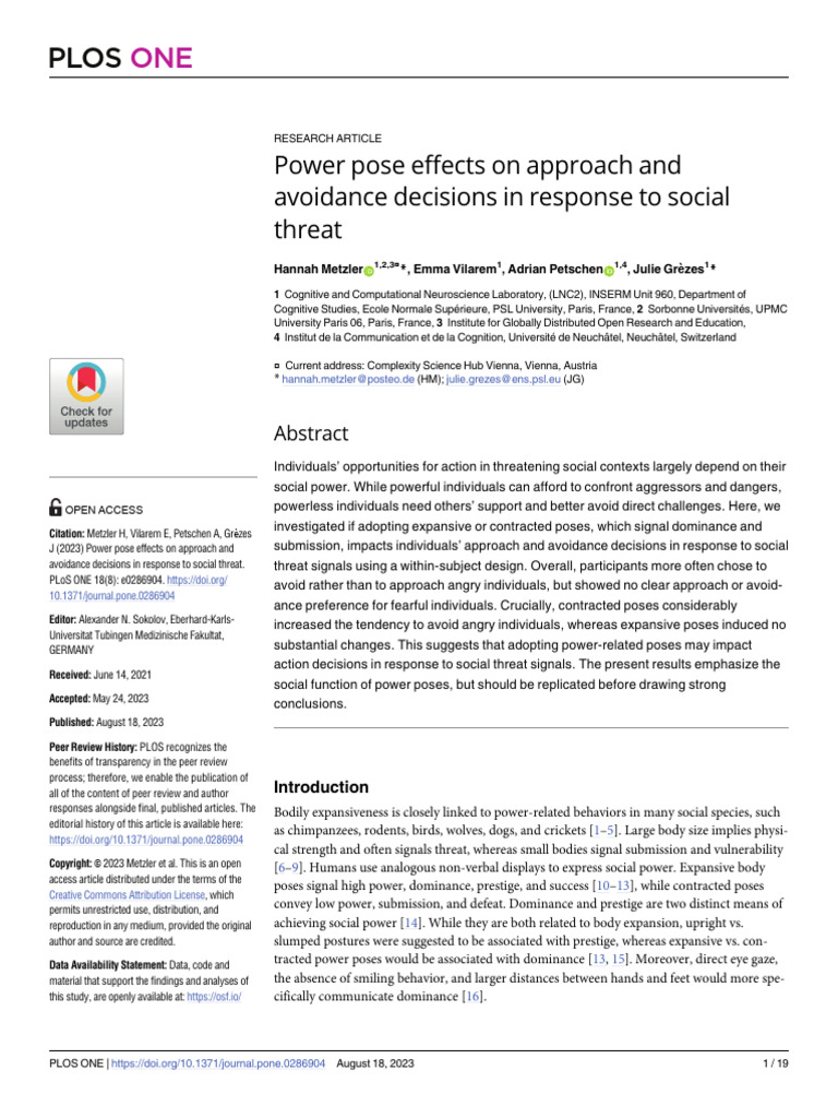 Power Pose Effects | PDF | Anger | Fear