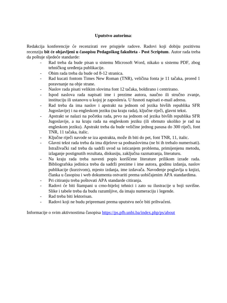 Uputstvo Autorima | PDF