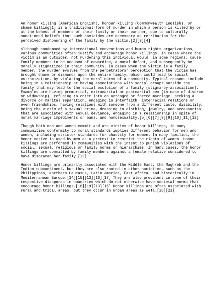 Understanding Honor Killings: Causes & Context | PDF | Crimes | Crime ...