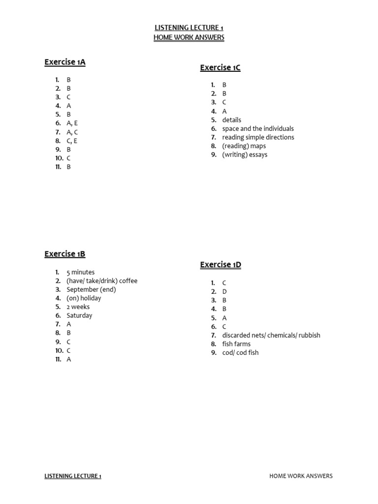 Listening Lecture 1 Homework Answers | PDF