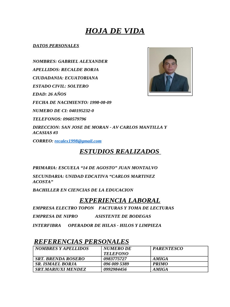 Hoja de Vida Alex R | PDF