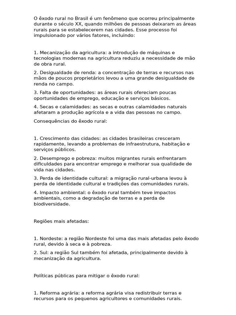 O Êxodo Rural No Brasil é Um Fenômeno Que Ocorreu Principalmente ...
