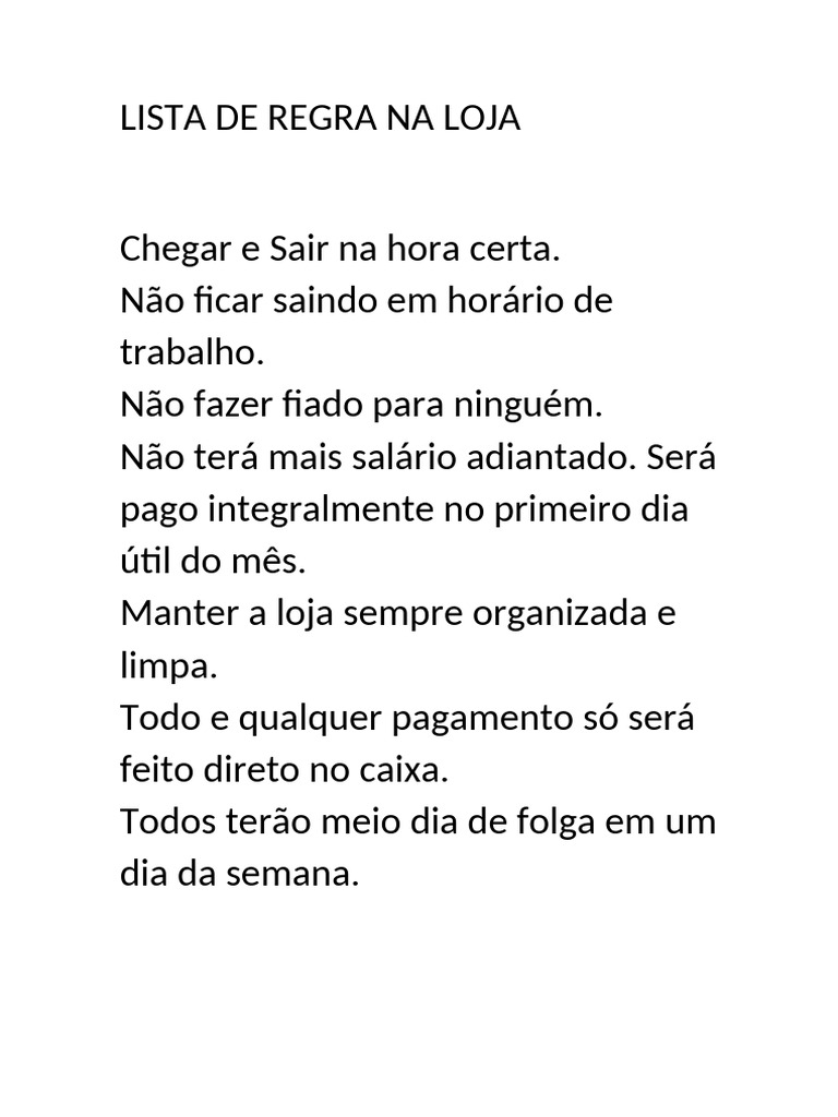 Lista de Regra Na Loja2 | PDF