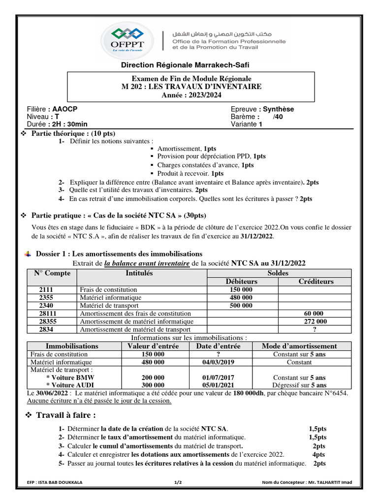 Efm R Les Travaux D'inventaire V1 | PDF | Dépréciation | Facture