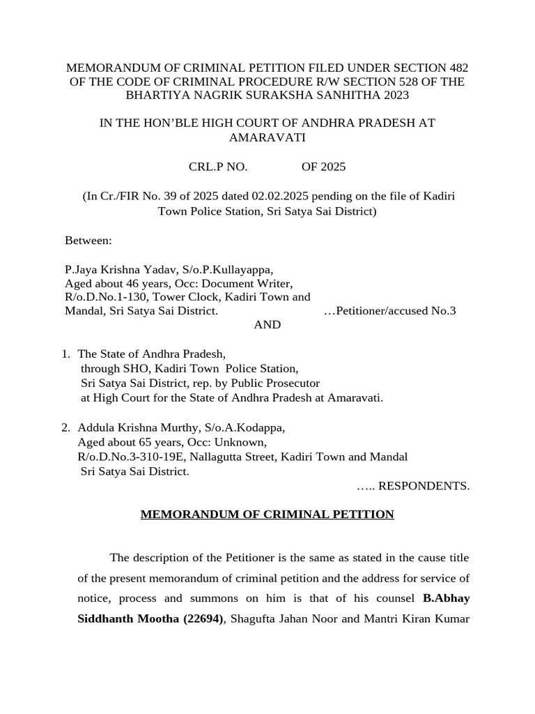 P.JAYA KRISHNA YADAV-QUASH-338 | PDF | Complaint | Crimes