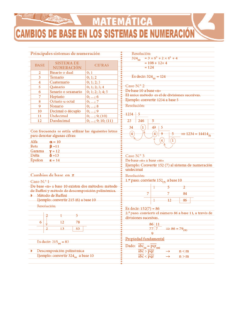 Cambios-de-base-en-los-sistemas-de-numeracion-para-Segundo-Grado-de-Secundaria | PDF