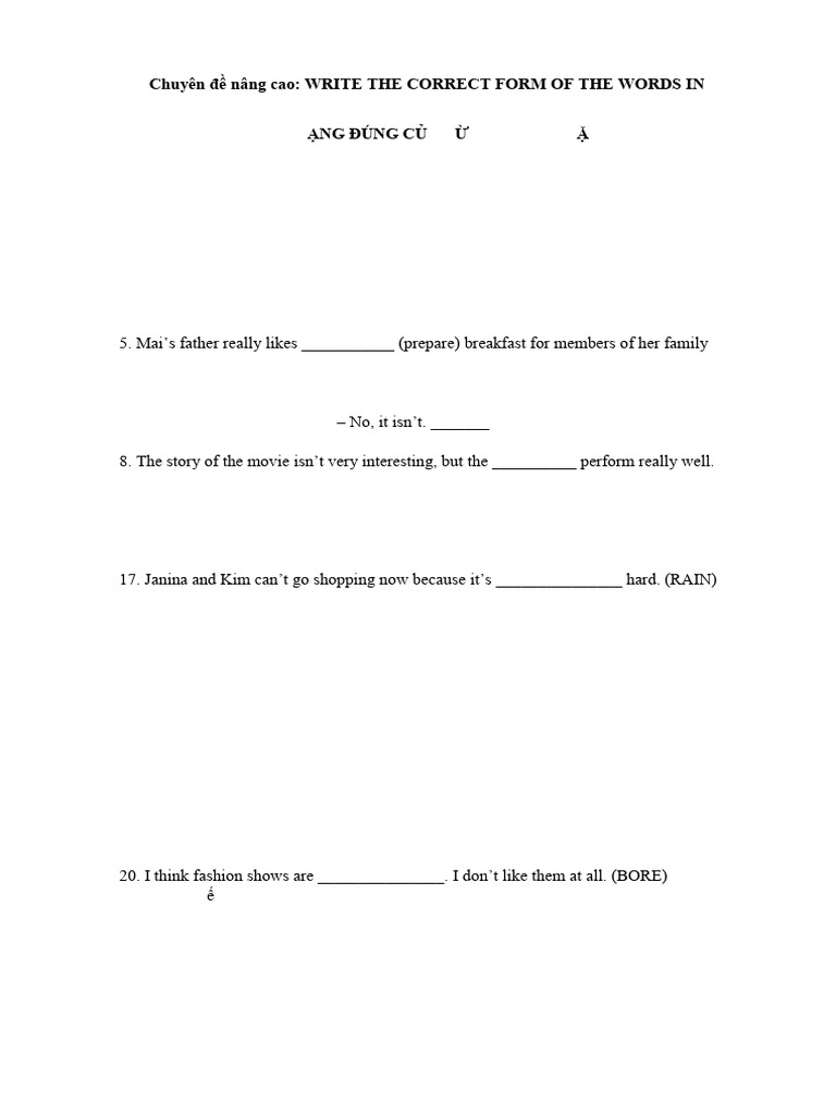 Correct Word Forms Exercise | PDF