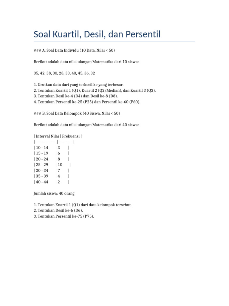 Soal Kuartil Desil Persentil | PDF