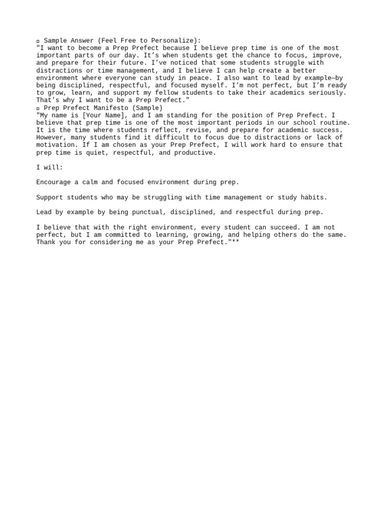 Prep Prefect Application Statement | PDF