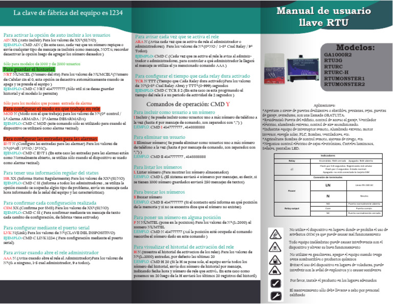 Manual RTU Triptico Parte Delantera | PDF | Cambiar | Control remoto