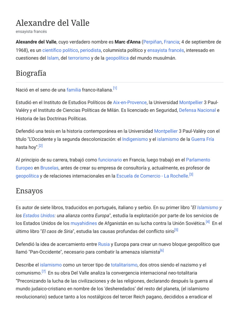 Alexandre Del Valle - Wikipedia, La Enciclopedia Libre | PDF