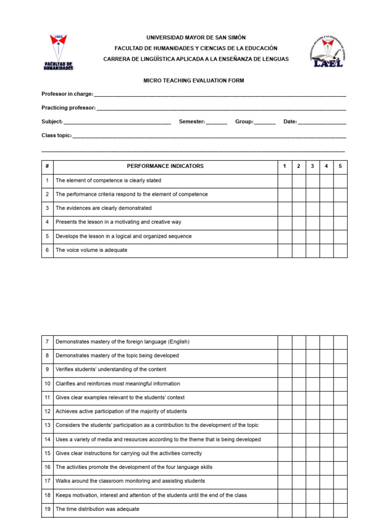 MICRO TEACHING EVALUATION FORM | PDF | Education Theory | Human ...