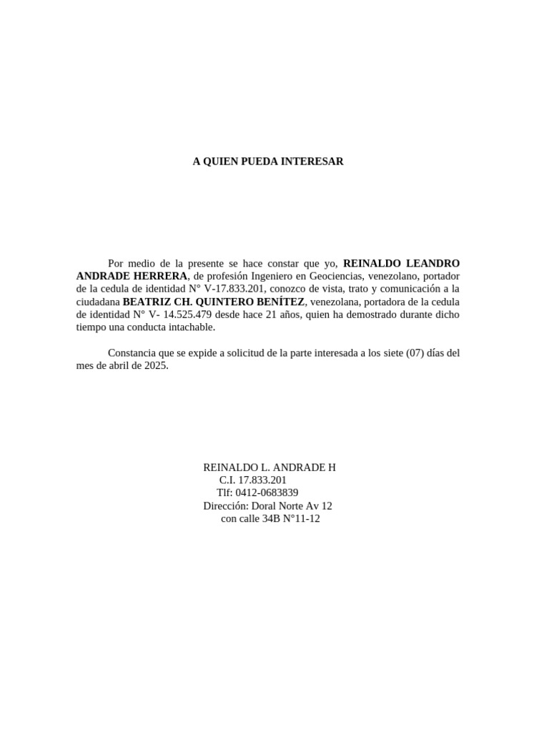 Constancia de Conducta Intachable | PDF