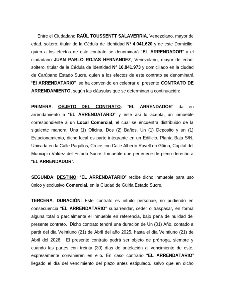 Contrato Juan Pablo Local | PDF