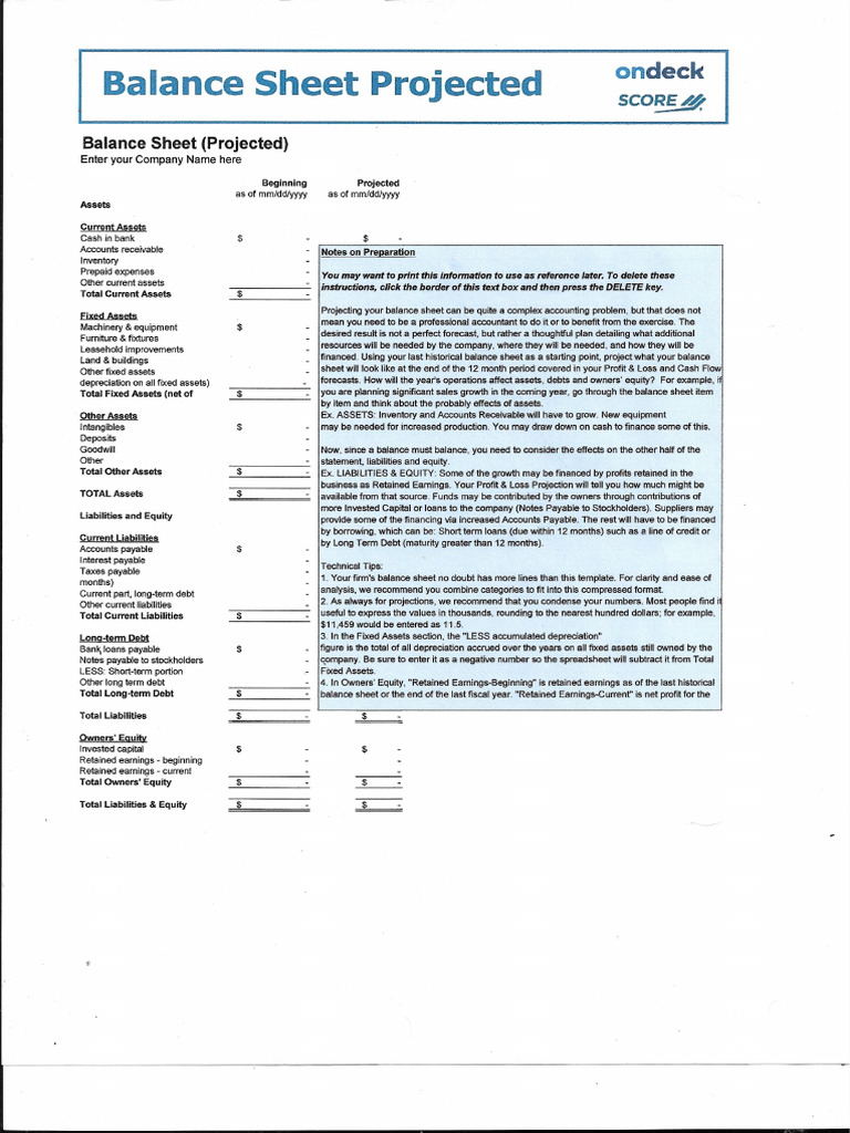 Balance Sheet Projected | PDF