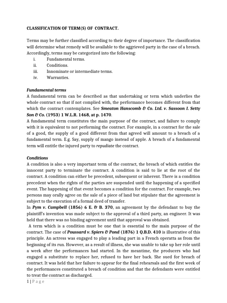 2023 Classification of Terms of Contract and Exclusion Clauses. | PDF ...