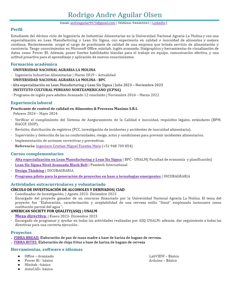 Aguilar Olsen, Rodrigo Andre CV | PDF | Análisis de Riesgo y Puntos ...