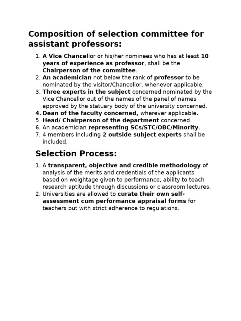 Composition of Selection Committee For Assistant Professors | PDF | Doctor Of Philosophy ...