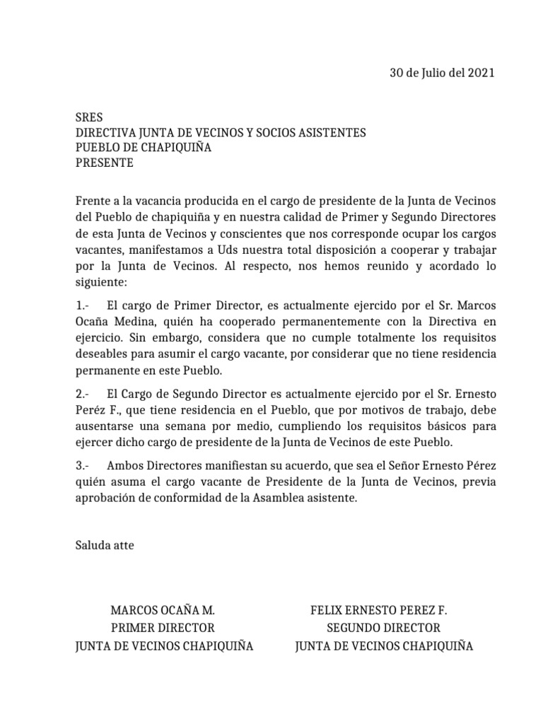 Carta Junta Vecinos | PDF