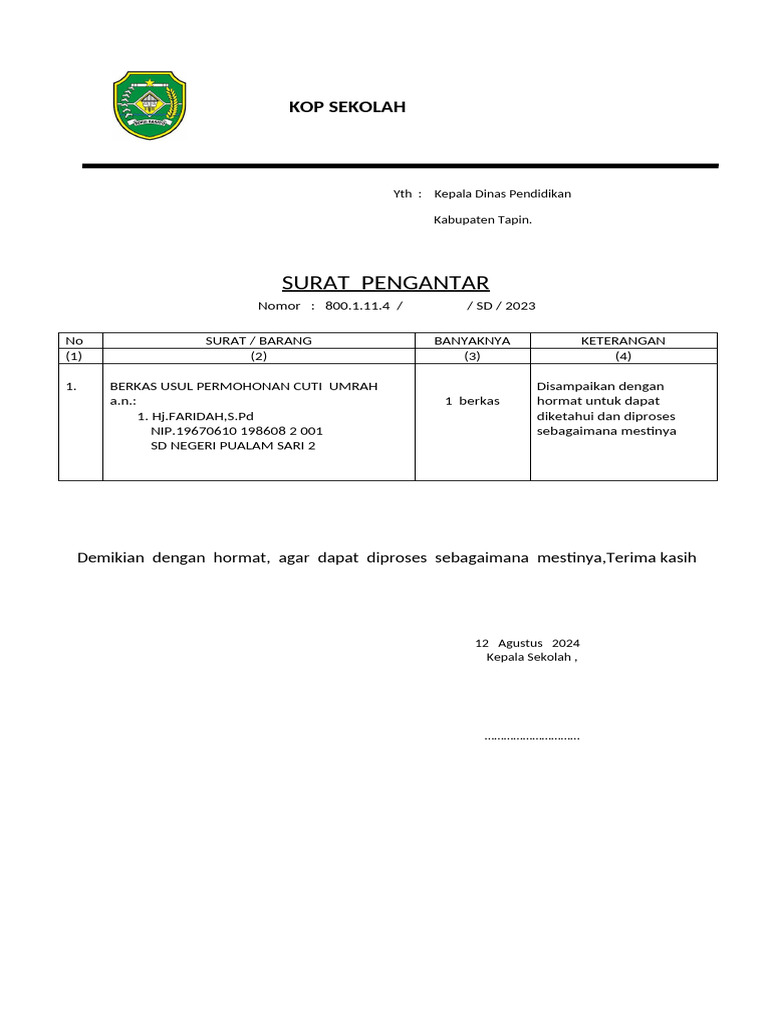Surat Permohonan Cuti Umrah 2024 | PDF