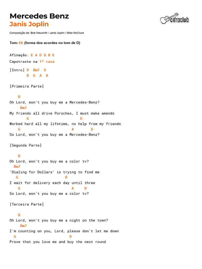 Janis Joplin's Mercedes Benz Lyrics | PDF