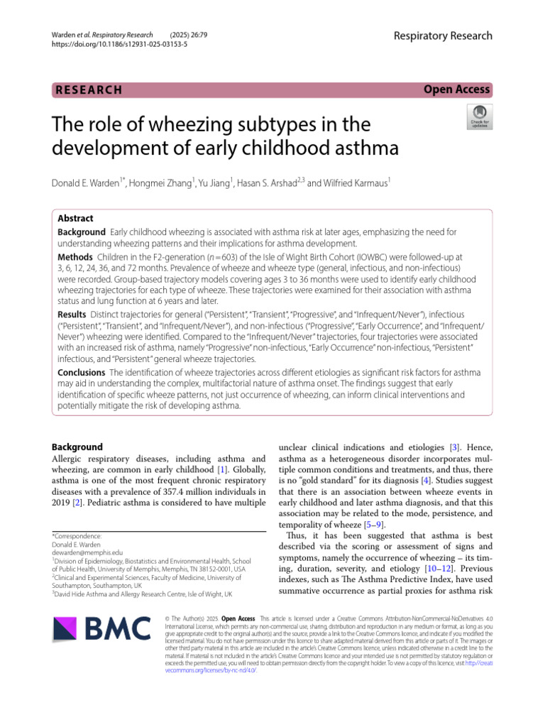 The Role of Wheezing Subtypes in The Development of Early Childhood ...