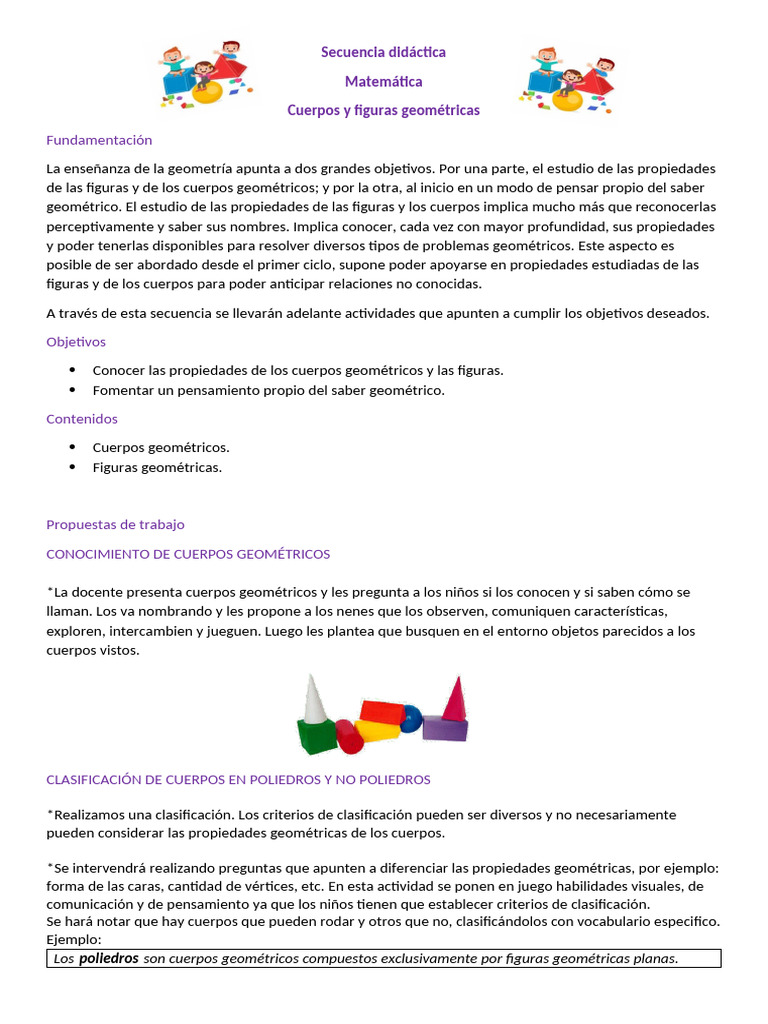Actividades Con Cuerpos y Figuras Geométricas 1ER GRADO | PDF ...