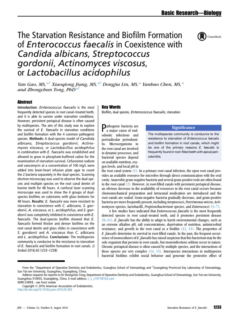 Enterococcus Faecalis Candida Albicans Streptococcus Gordonii ...
