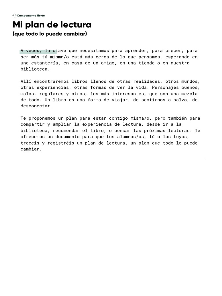 Plan de Lectura | PDF