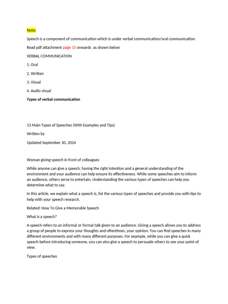 13 Main Types of Speeches | PDF | Public Speaking | Rhetoric