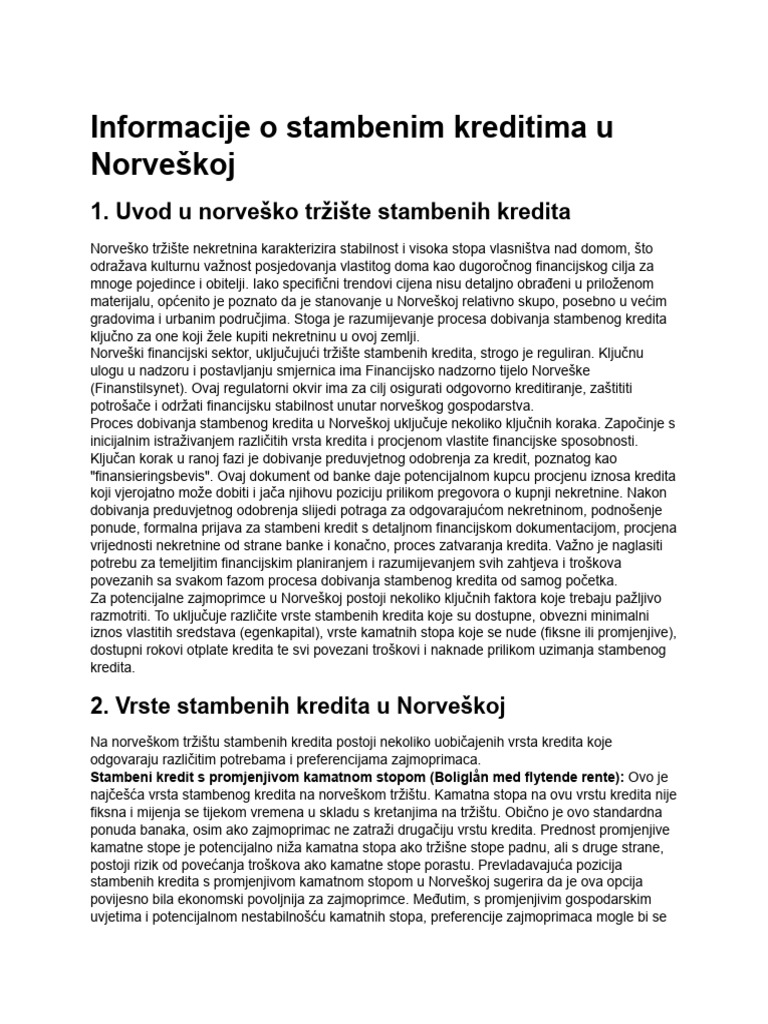 Stambeni Krediti U Norveškoj | PDF