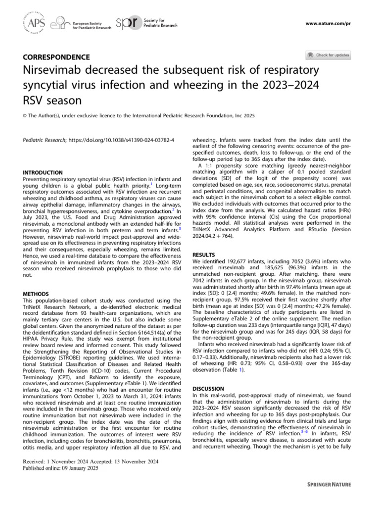 Nirsevimab Reduces RSV Infection Risk | PDF | Health Sciences | Medicine