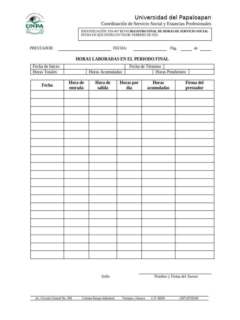 07 Registro Final de Horas SS2 | PDF