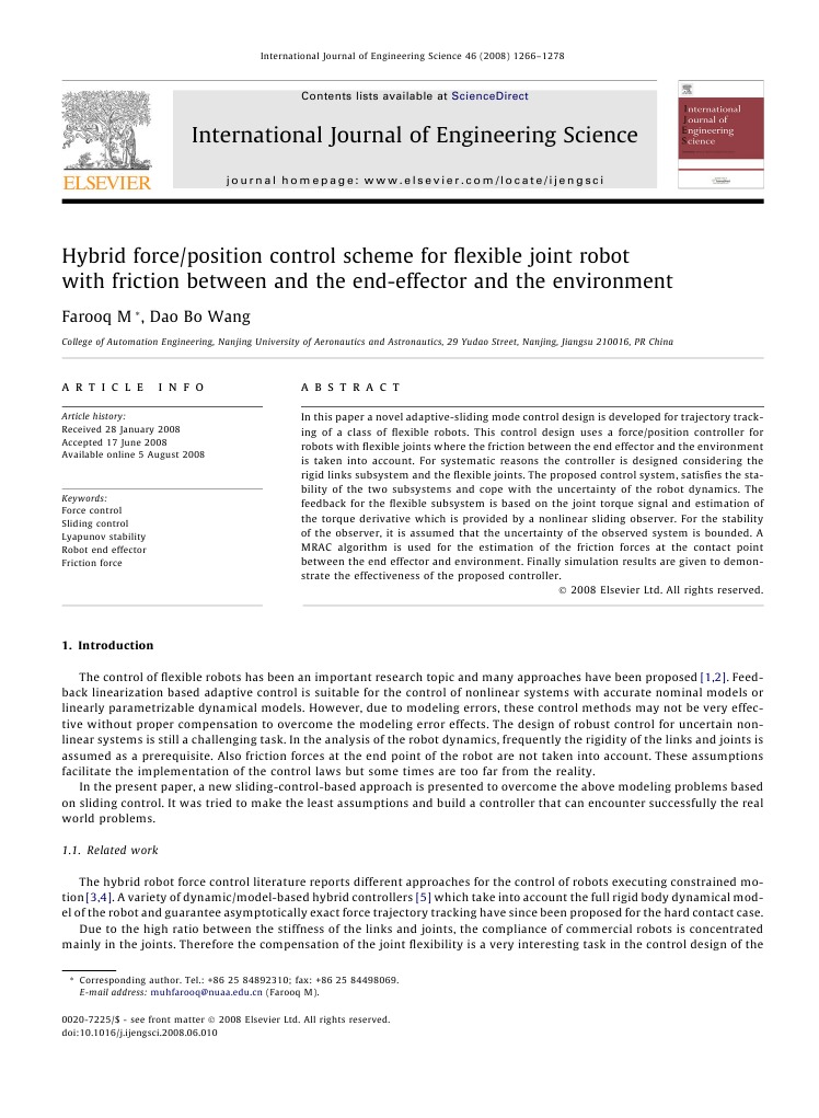 Hybrid Force/position Control Scheme For Flexible Joint Robot With ...