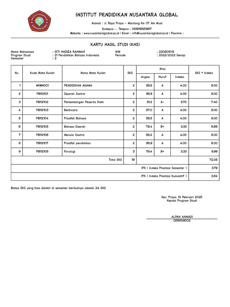 Cetak Laporan KHS Mahasiswa | PDF