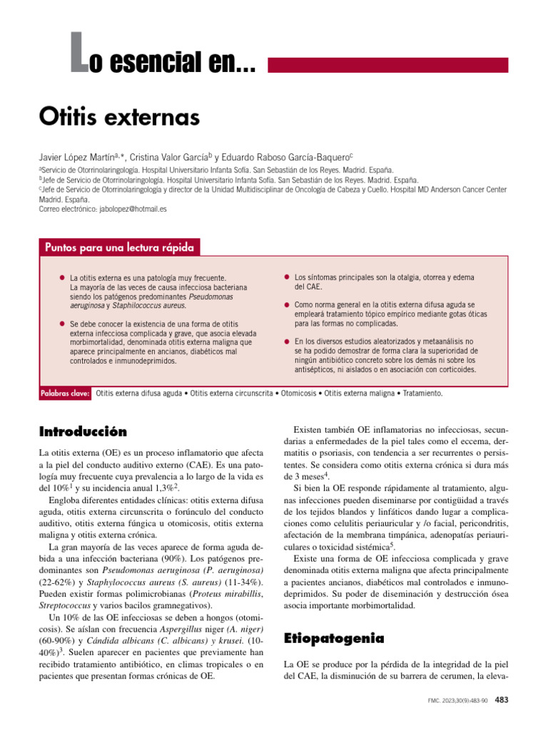 Guía sobre Otitis Externa: Tipos y Tratamiento | PDF | Especialidades ...