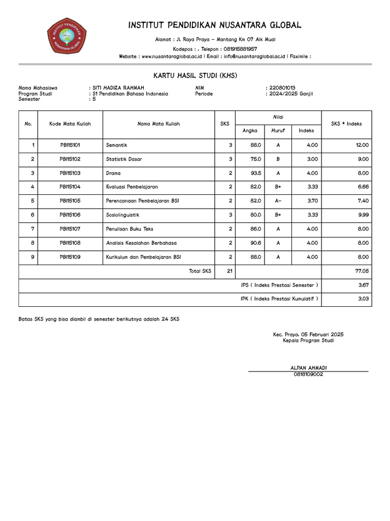 Cetak Laporan KHS Mahasiswa | PDF