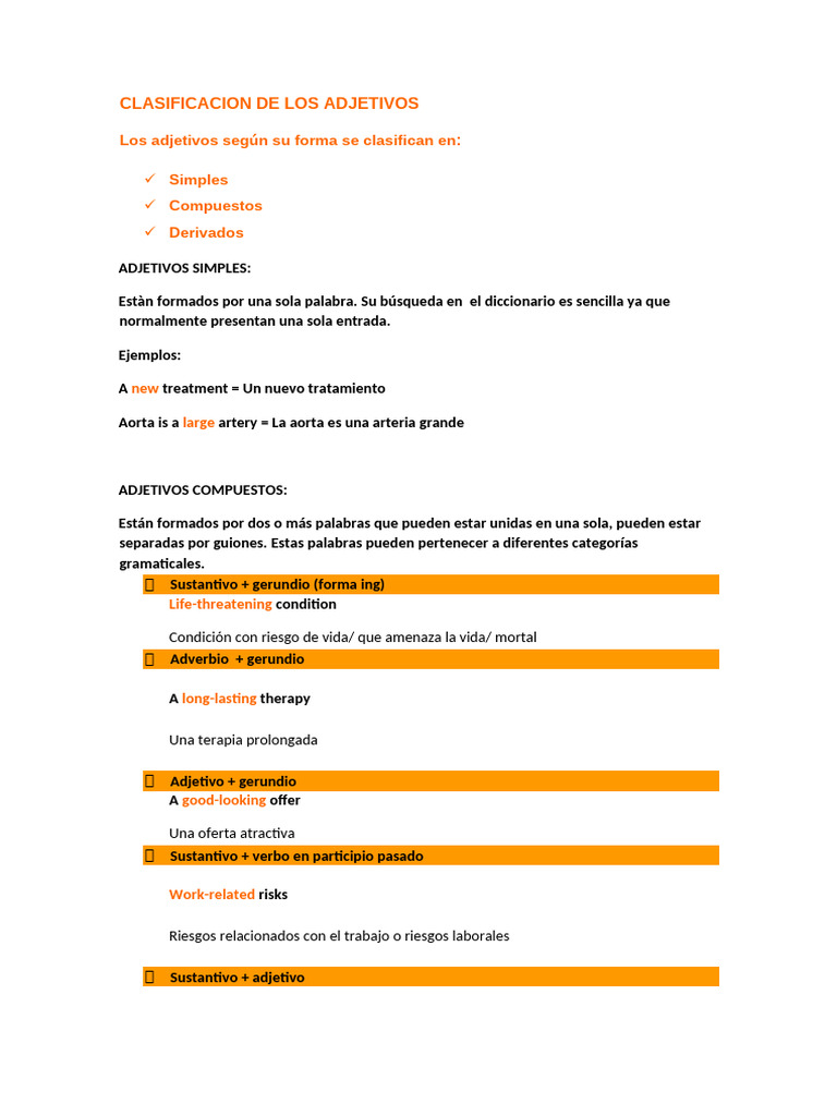 Clasificacion de Los Adjetivos | PDF | Verbo | Semántica