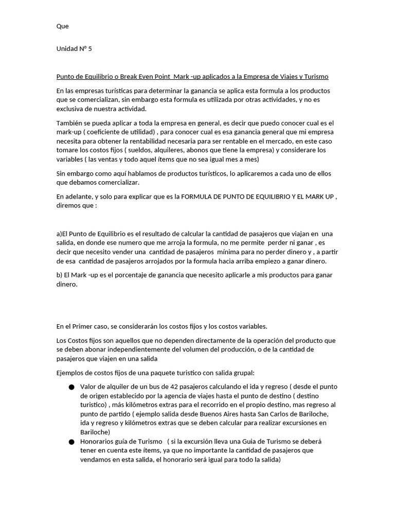 Unidad N 5 PUNTO DE EQUILIBRIO - MARK - UP | PDF | Negocios económicos | Ciencias económicas