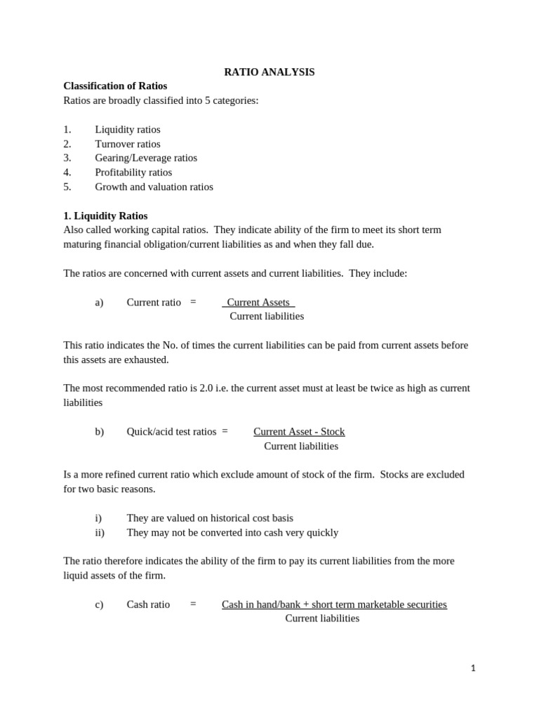 Ratio Analysis Notes | PDF | Dividend | Leverage (Finance)