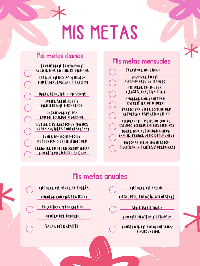 Documento A4 Mis Metas Femenino Rosa | PDF