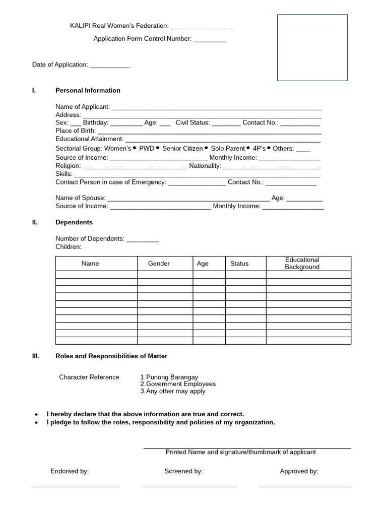 KALIPI Real Women - Application Form | PDF