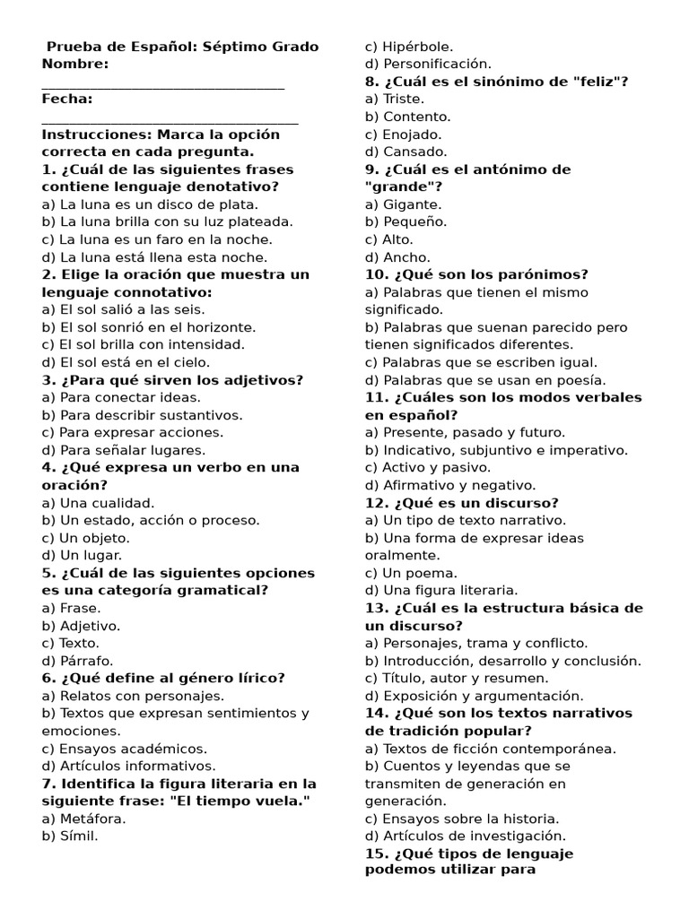 Pruebas de Español para Secundaria | PDF | Sílaba | Verbo