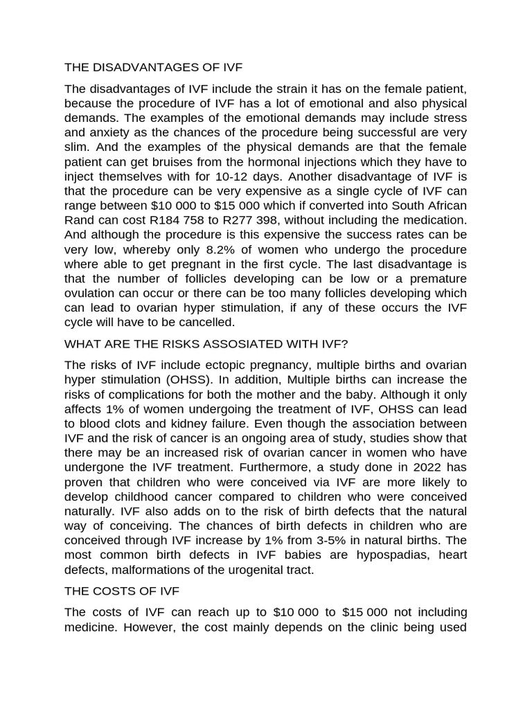 Disadvantages of IVF Explained | PDF | In Vitro Fertilisation | Human ...