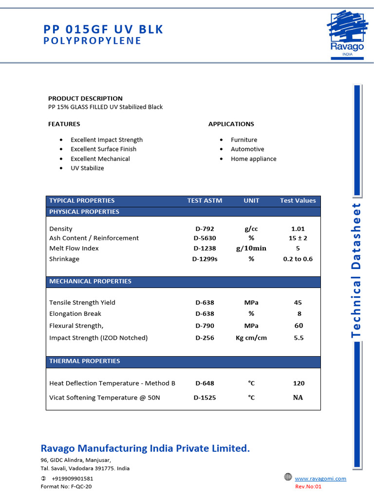 PP 015GF UV Black Polypropylene Datasheet | PDF | Temperature | Materials
