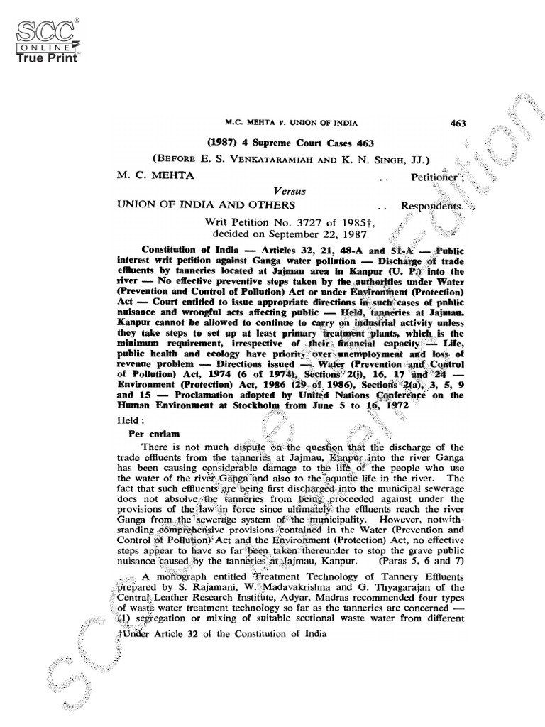 m.c.mehta v Union of India Scc | PDF | Social Institutions | Governance